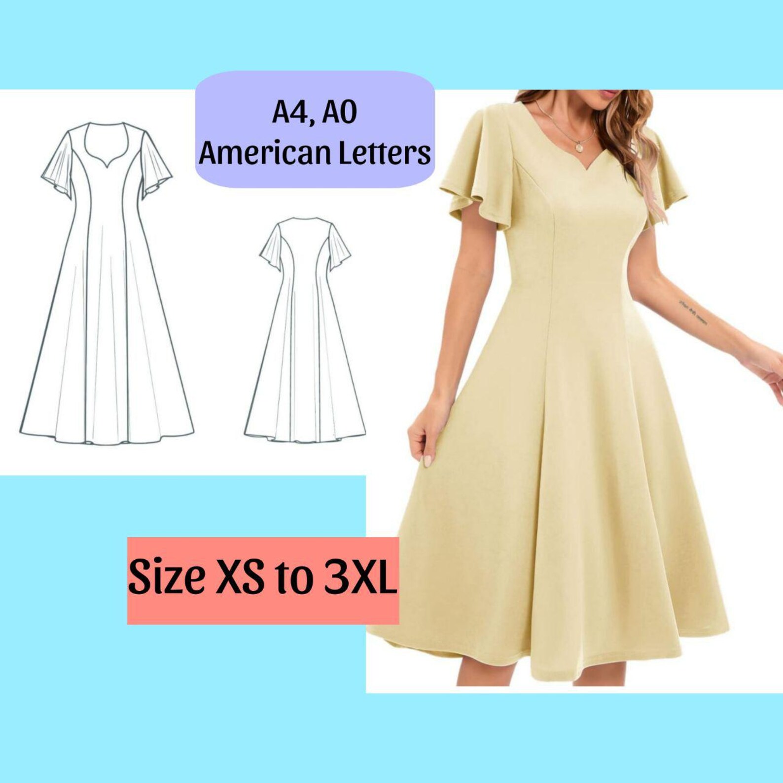 PDF Sewing Pattern Dress Tea Length, Digital Sewing Pattern Flared ...