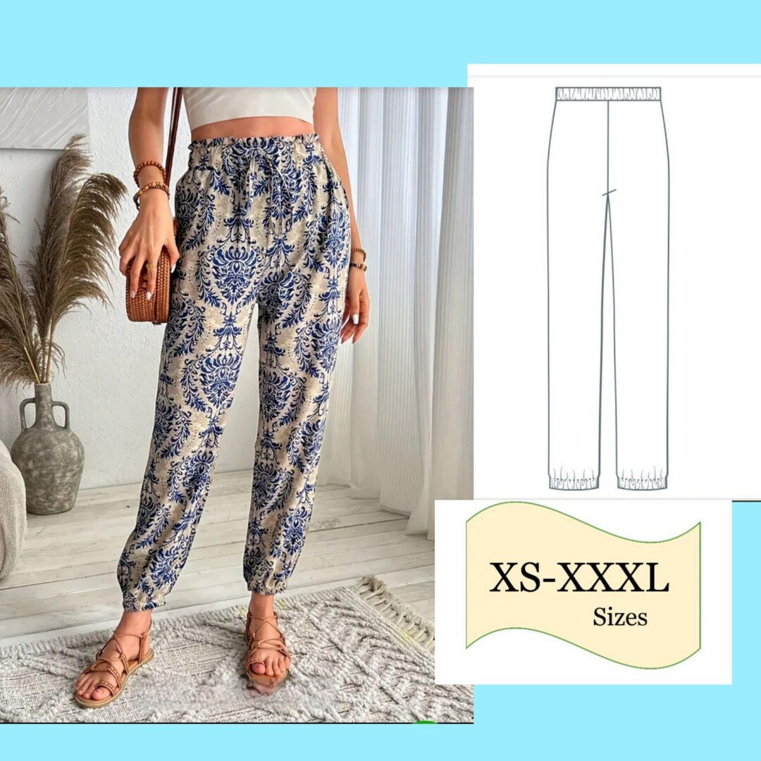 Women PDF Sewing Pants Pattern, Trousers Elastic Hem Sewing Pattern ...