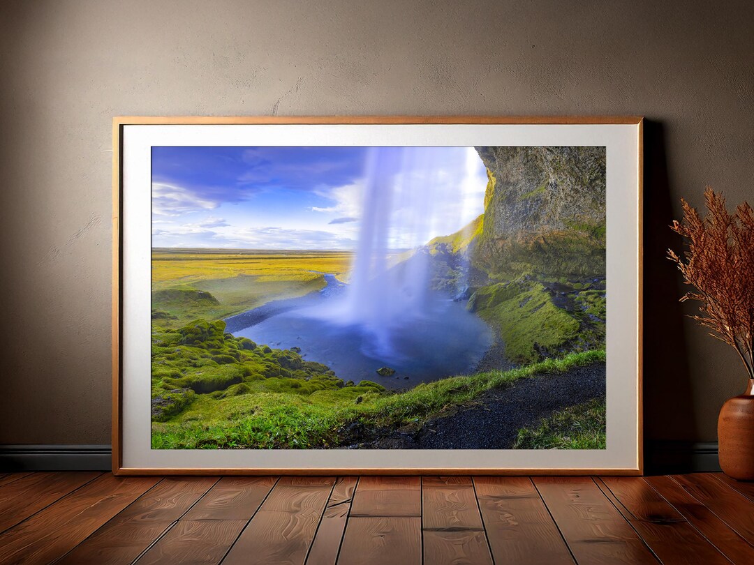 Seljalandsfoss Waterfall Iceland Digital Print, Water Grass Field and ...