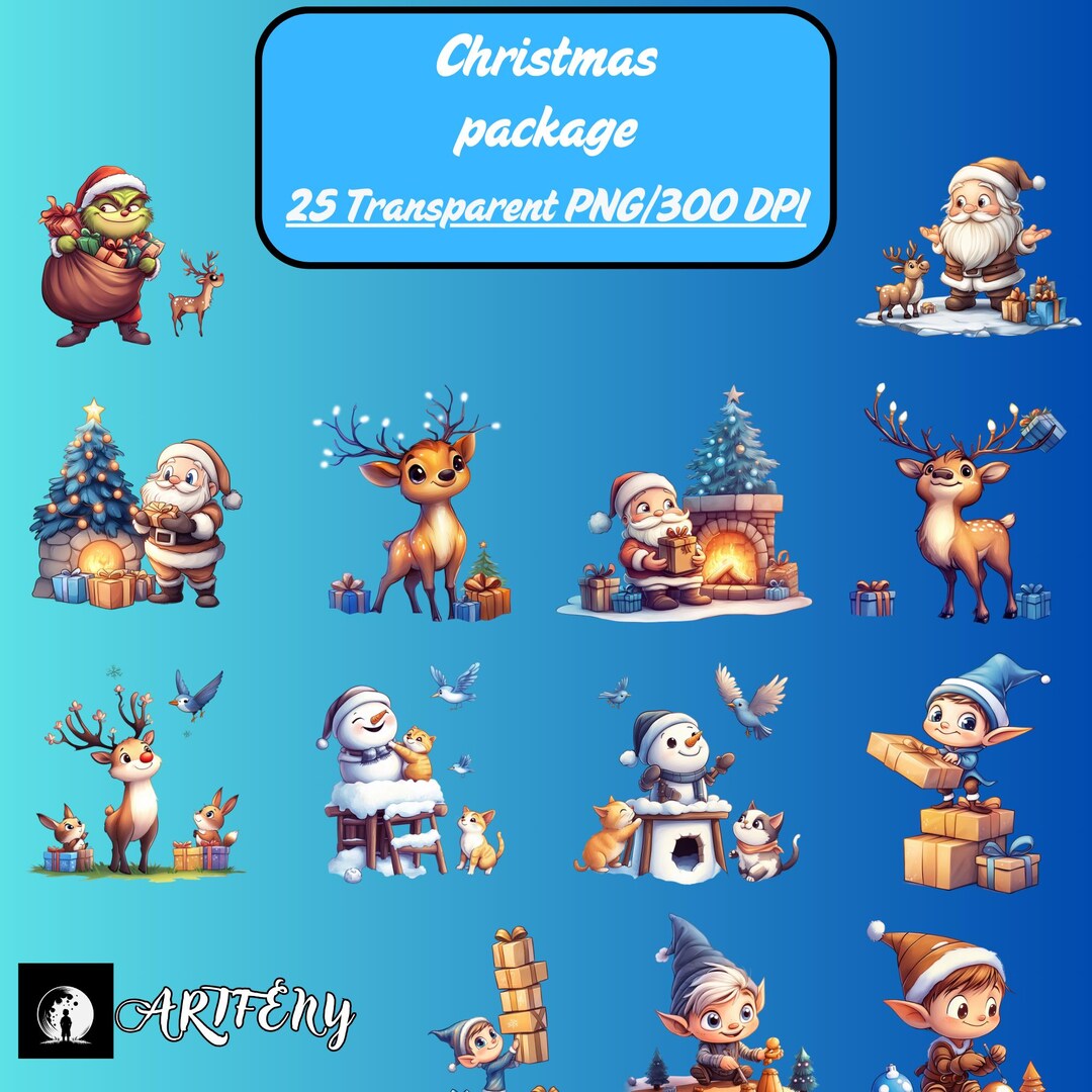 Christmas Digital Clipart Bundle - Santa Claus, Elves, Grinch ...