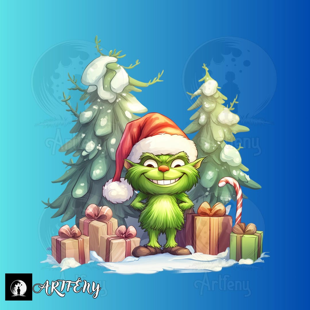 Grinch With Mischievous Smile Digital Christmas Clipart for Crafts ...