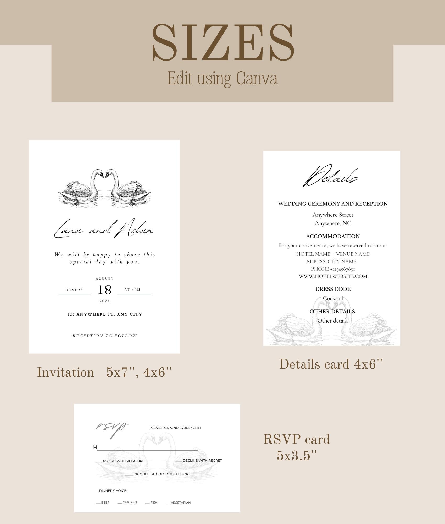 Romantic Swan Wedding Invitation, Digital Printable Template With ...