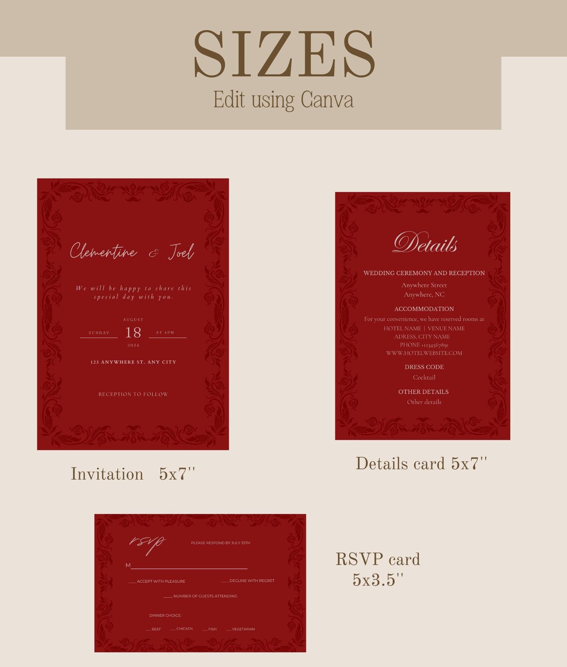 Elegant Red Wedding Invitation, Romantic Invitation, Red-themed Digital ...