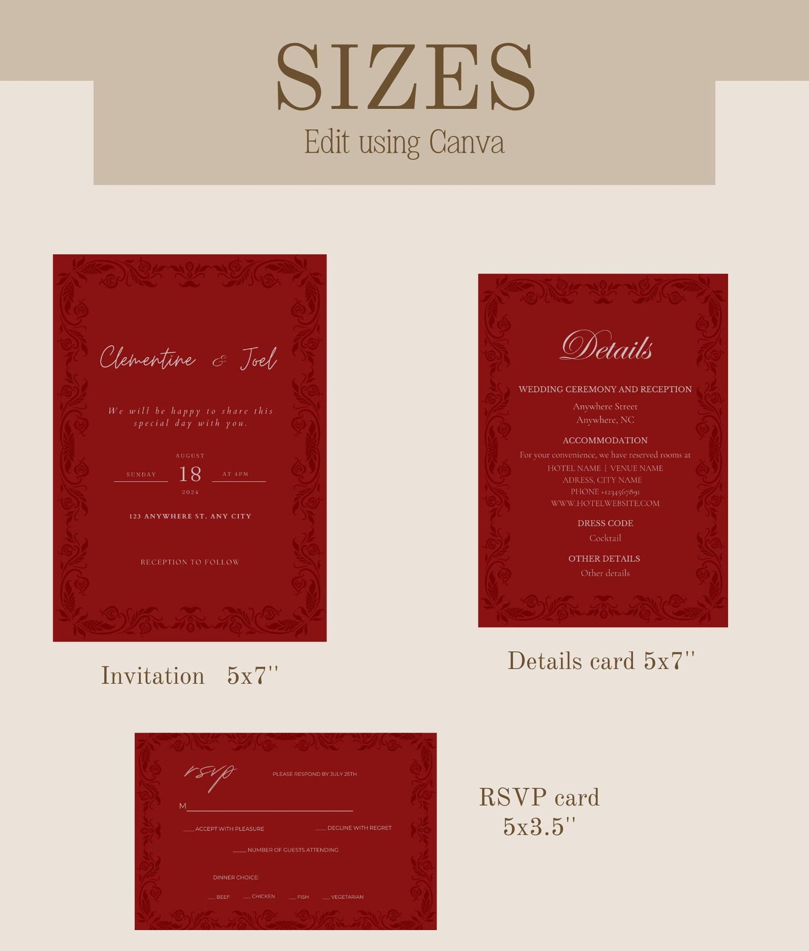 Elegant Red Wedding Invitation, Romantic Invitation, Red-themed Digital ...