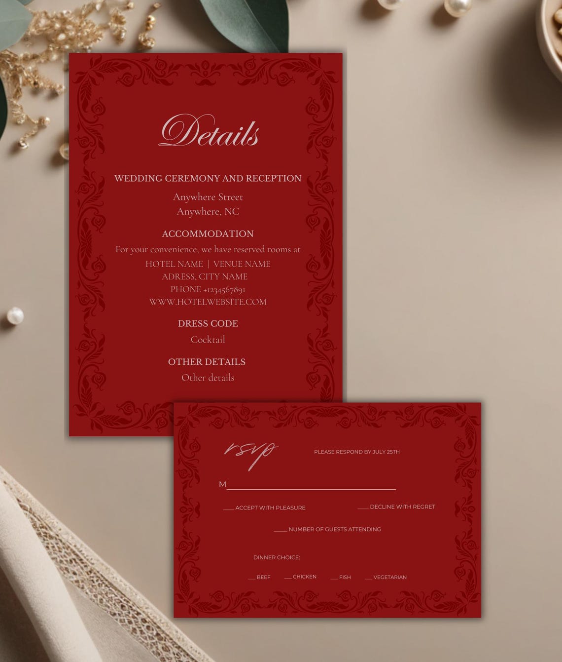 Elegant Red Wedding Invitation, Romantic Invitation, Red-themed Digital ...