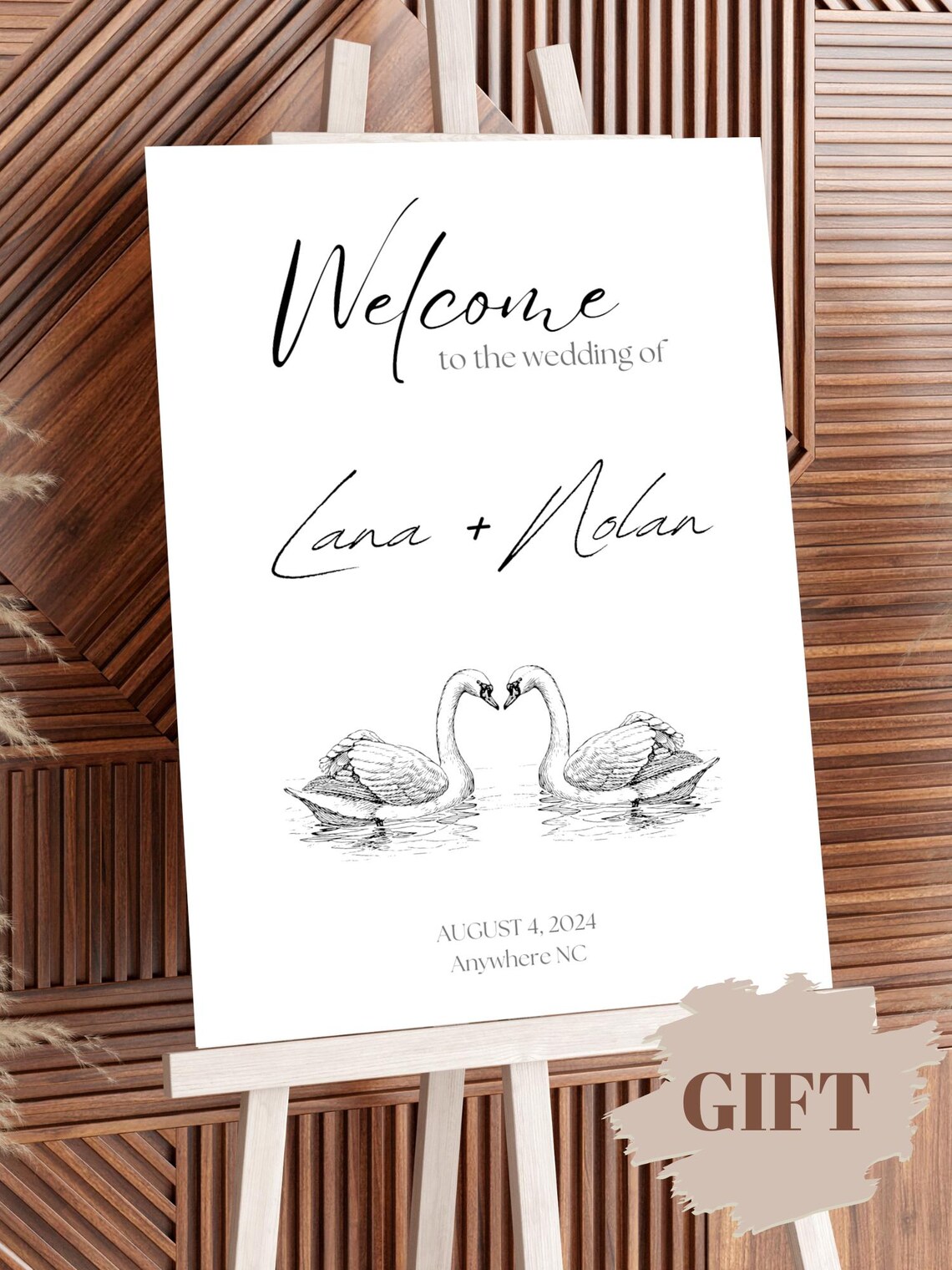Romantic Swan Wedding Invitation, Digital Printable Template With ...
