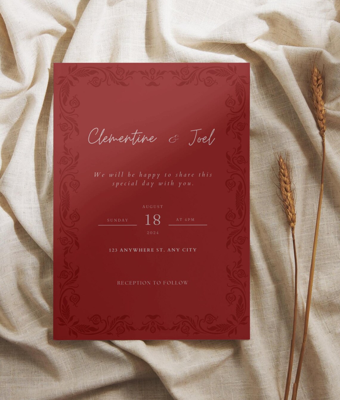 Elegant Red Wedding Invitation, Romantic Invitation, Red-themed Digital ...