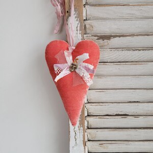 Hanging Velvet Heart Decoration - Vintage Tinsel - Textile Art ...