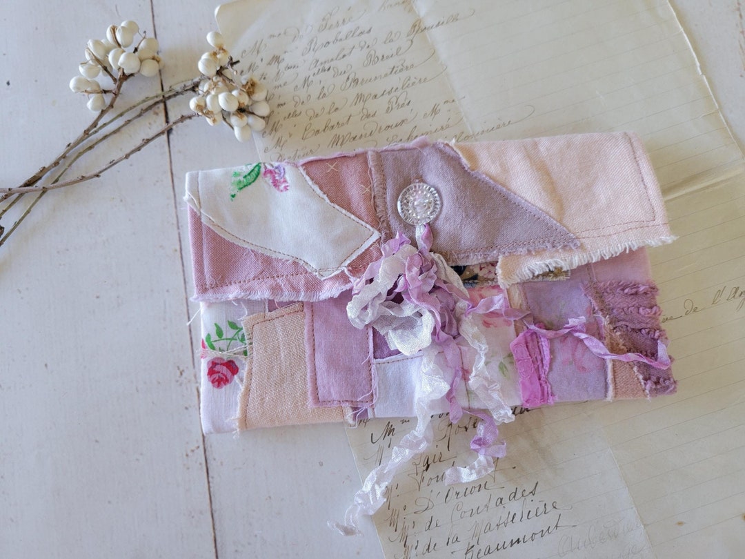 Scrappy Button up Pouch With Ribbons - Patches - Shabby Chic - Pens ...