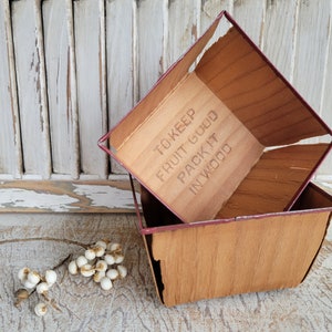 Vintage Wooden Berry Box One Berry Basket Dark Red Metal Rim Antique ...
