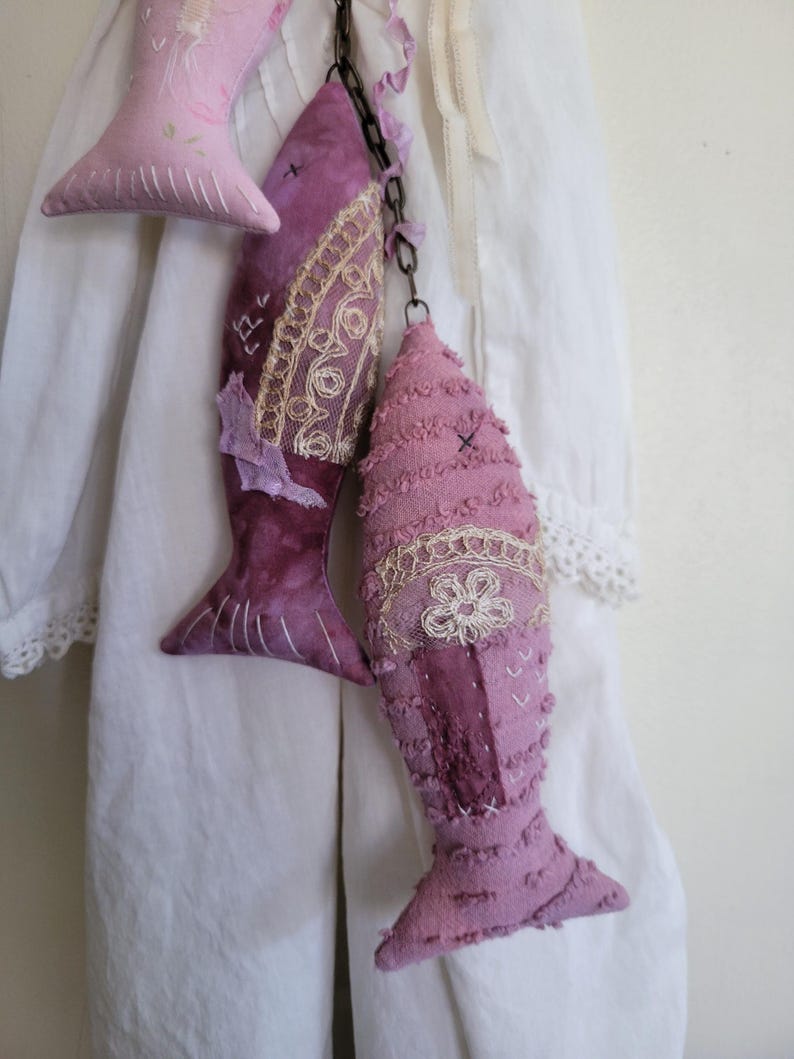 Hanging Hand Dyed Fish String Decoration - Textile Art - Rustic Home ...