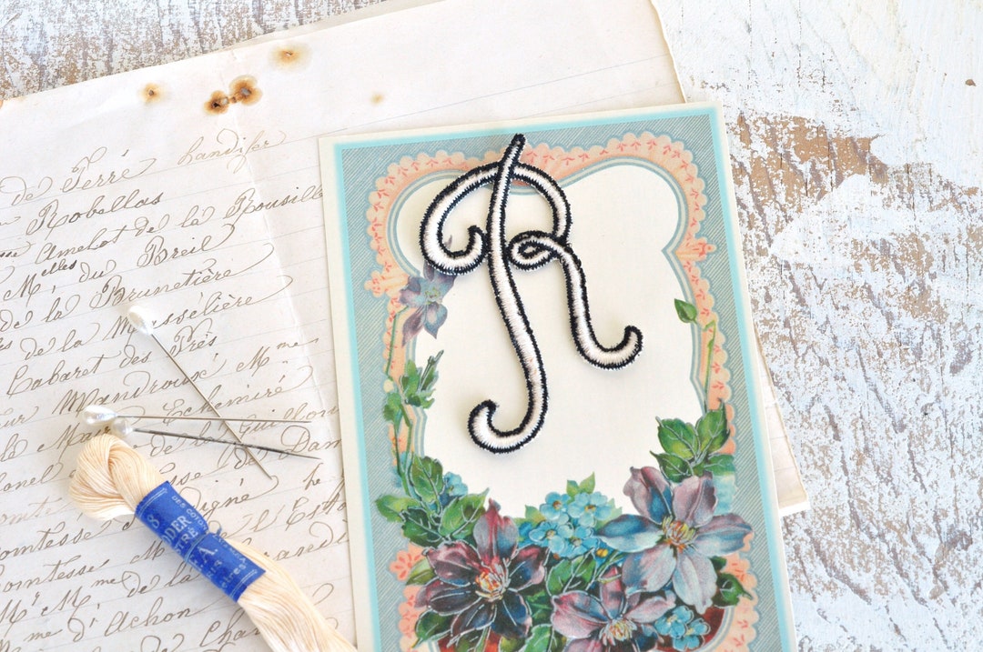 Vintage French Letter R Applique - Monogram - Script - Embroidered ...