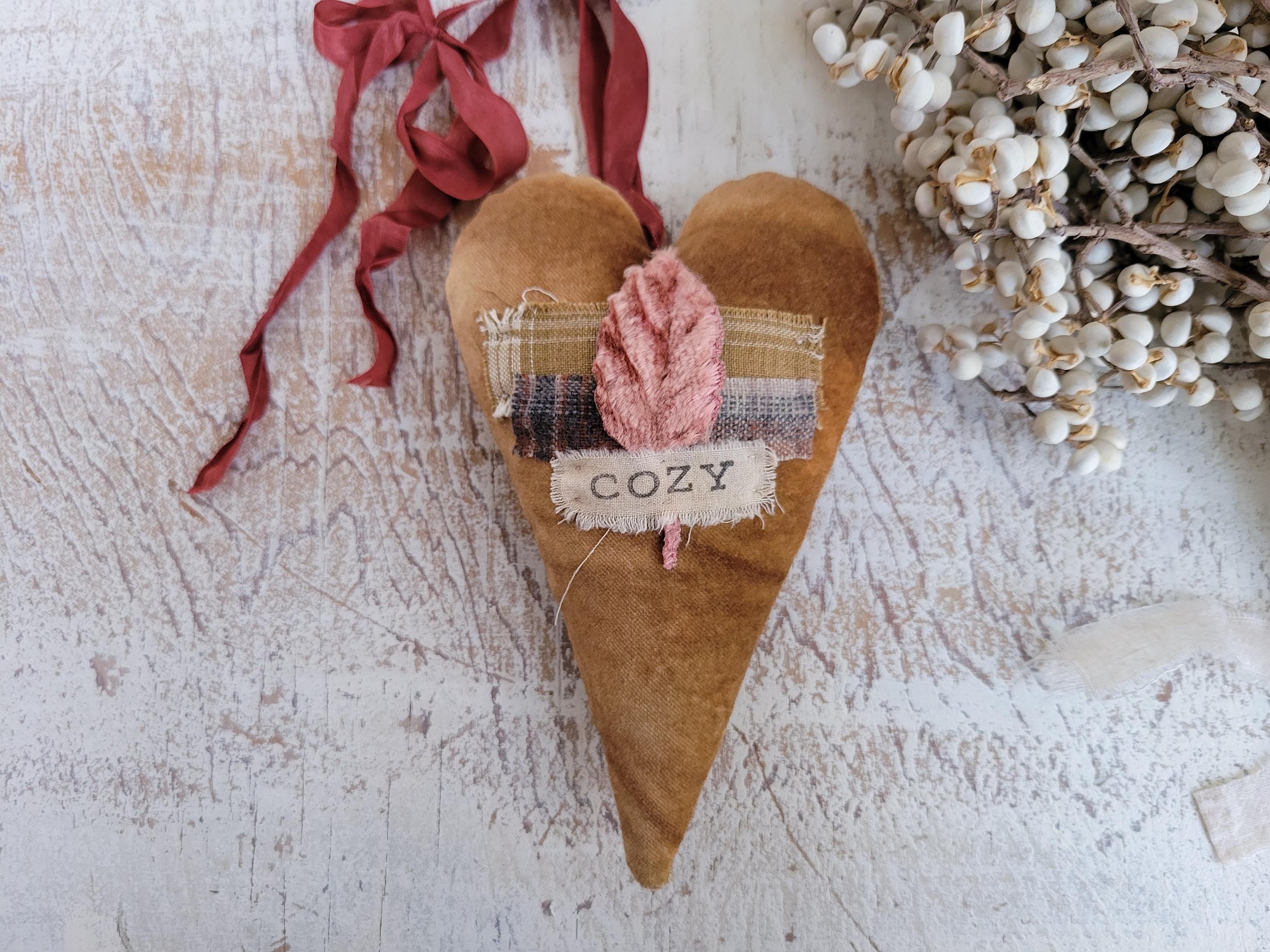 Hanging Velveteen Heart Decoration - Cozy Autumn Decoration - Hand Dyed ...