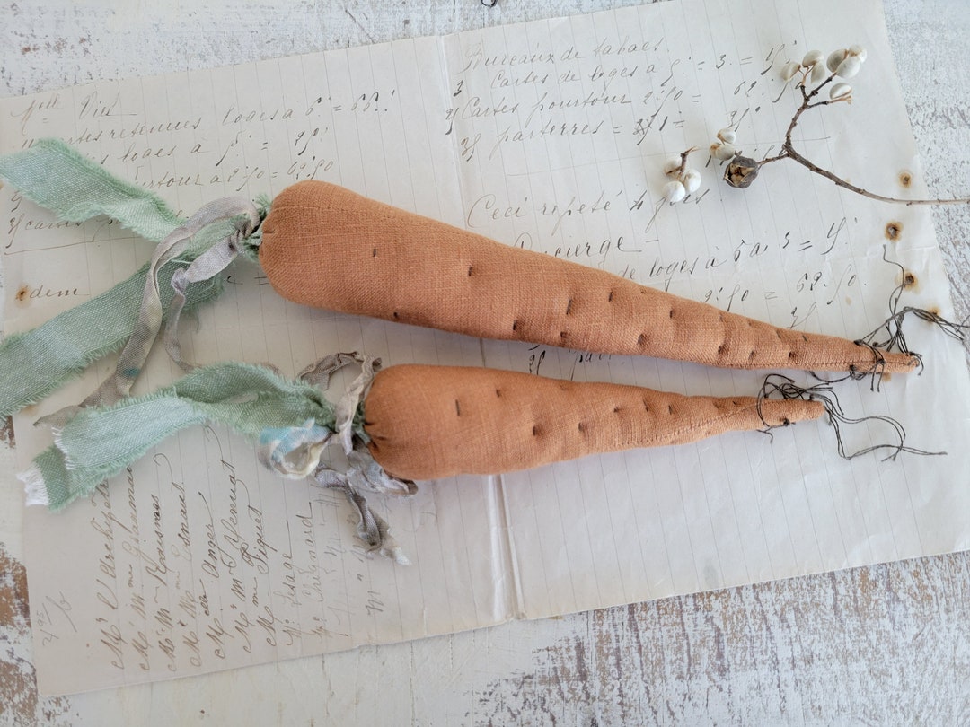 Set of 2 Linen Carrot Decorations Garden Display Textile Art Rustic ...