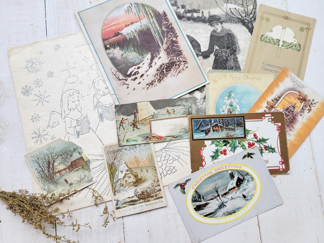 Vintage Antique Collage Paper Pack Ephemera Collage Kit Christmas ...
