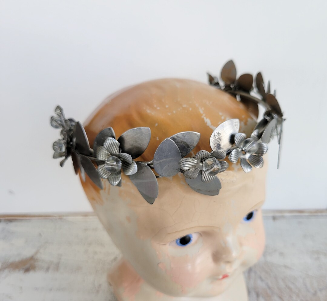 Leaves and Flowers Crown Decorative Crown Half Circlet Antique Silver ...