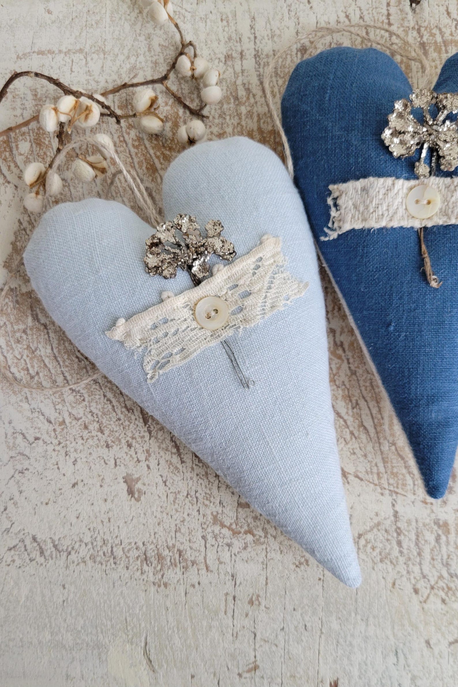 Hanging Linen Textile Heart Ornament - Textile Art - Hanging Decor ...