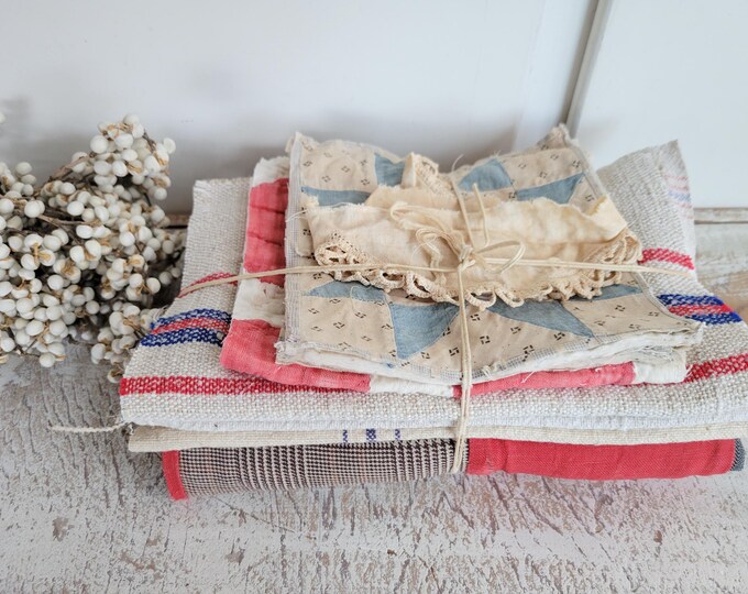 Antique Primitive Fabrics Bundle - Quilts - Grain Sack Pieces - Textile ...