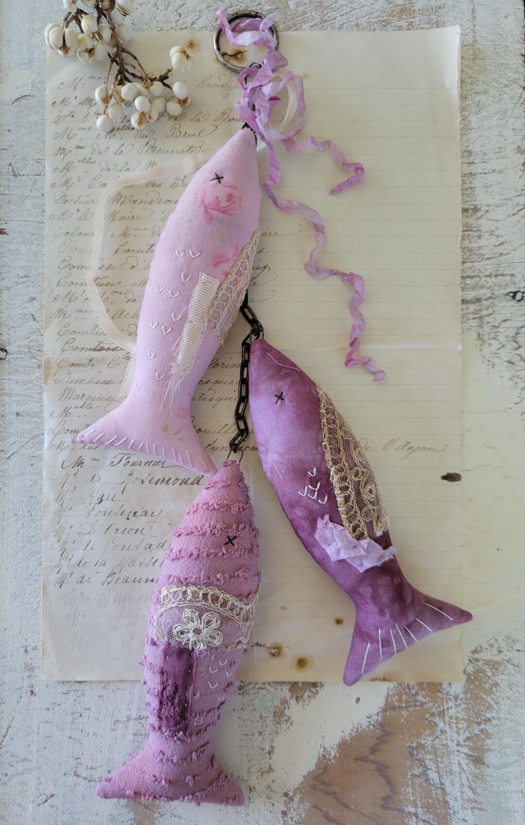 Hanging Hand Dyed Fish String Decoration - Textile Art - Rustic Home ...