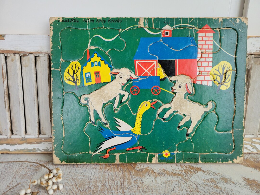 Vintage Built Rite Inlaid Furry Lamb Puzzle - Lambs - Lamb - Farm ...