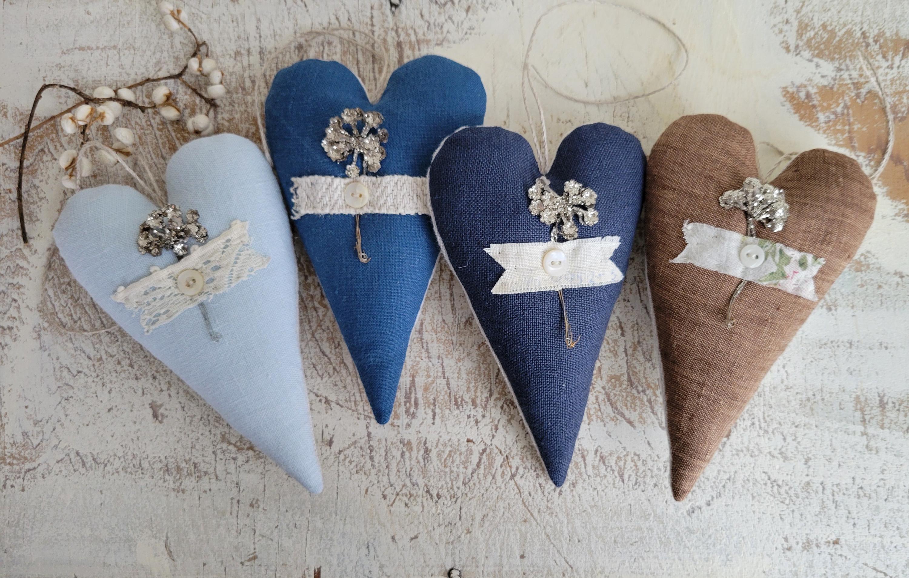Hanging Linen Textile Heart Ornament - Textile Art - Hanging Decor ...