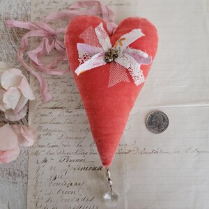 Hanging Velvet Heart Decoration - Vintage Tinsel - Textile Art ...