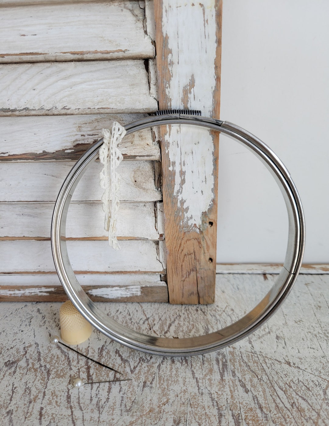 Vintage Round Metal Embroidery Hoop - Small - 5" - Silver - Cork Lined ...