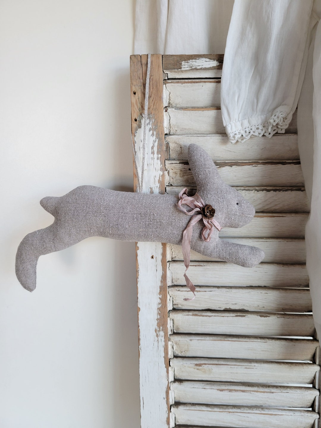 Hanging Linen Hare Decoration Rabbit Decor Rustic Home Decor Antique ...