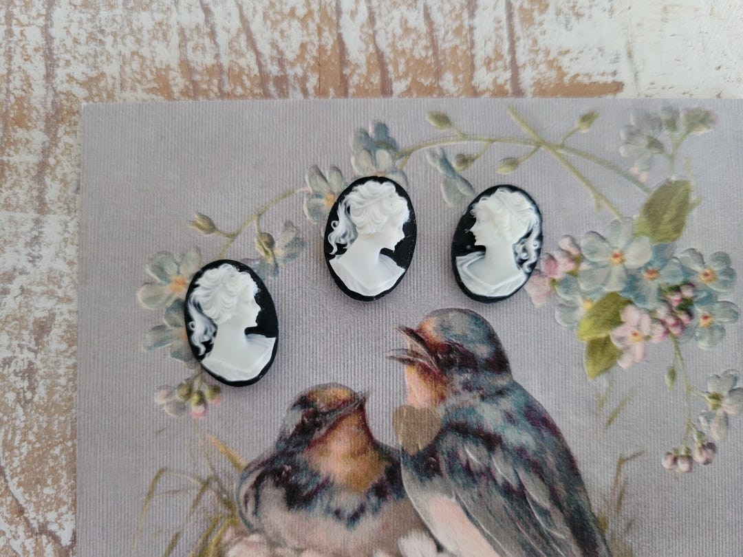 Vintage Cameo Cabochons With Women's Profile - Black Plastic Cabs ...