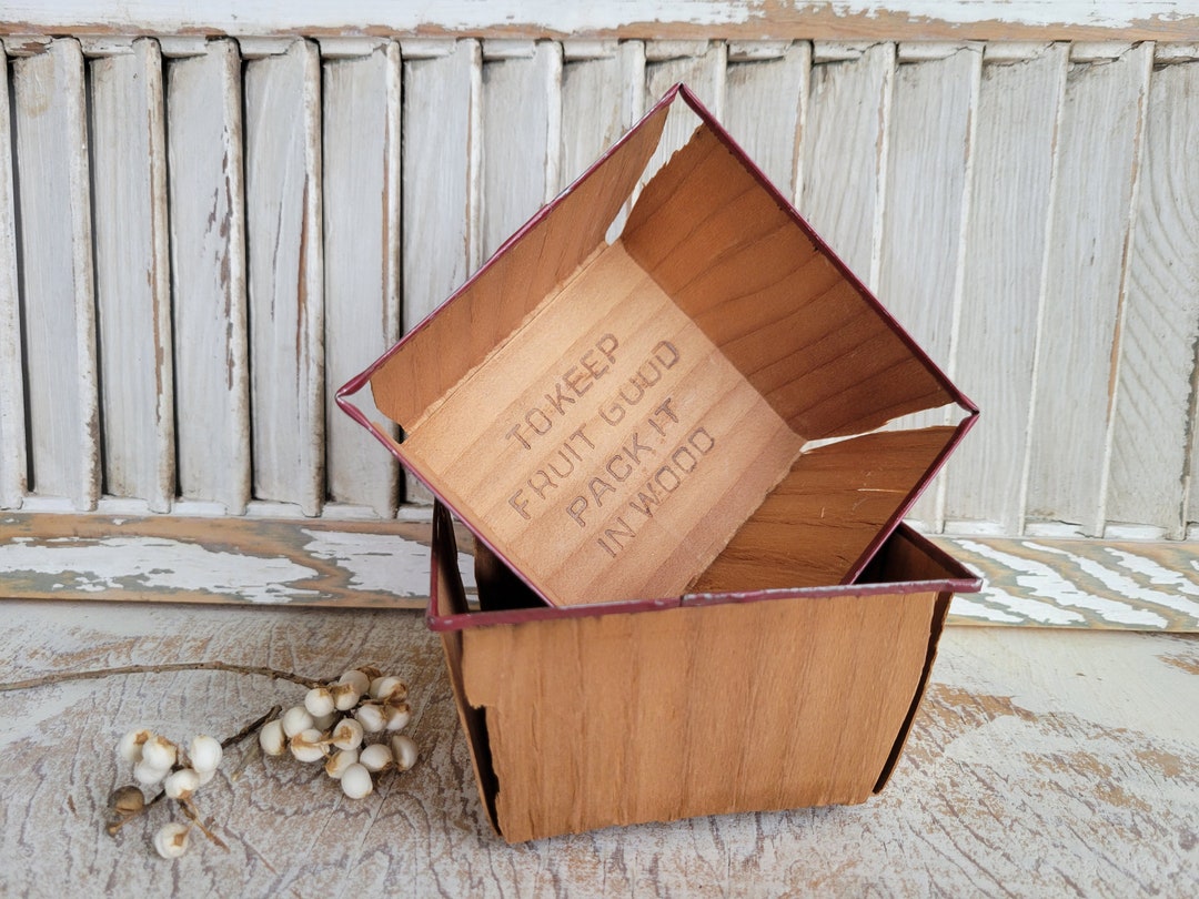 Vintage Wooden Berry Box One Berry Basket Dark Red Metal Rim Antique ...