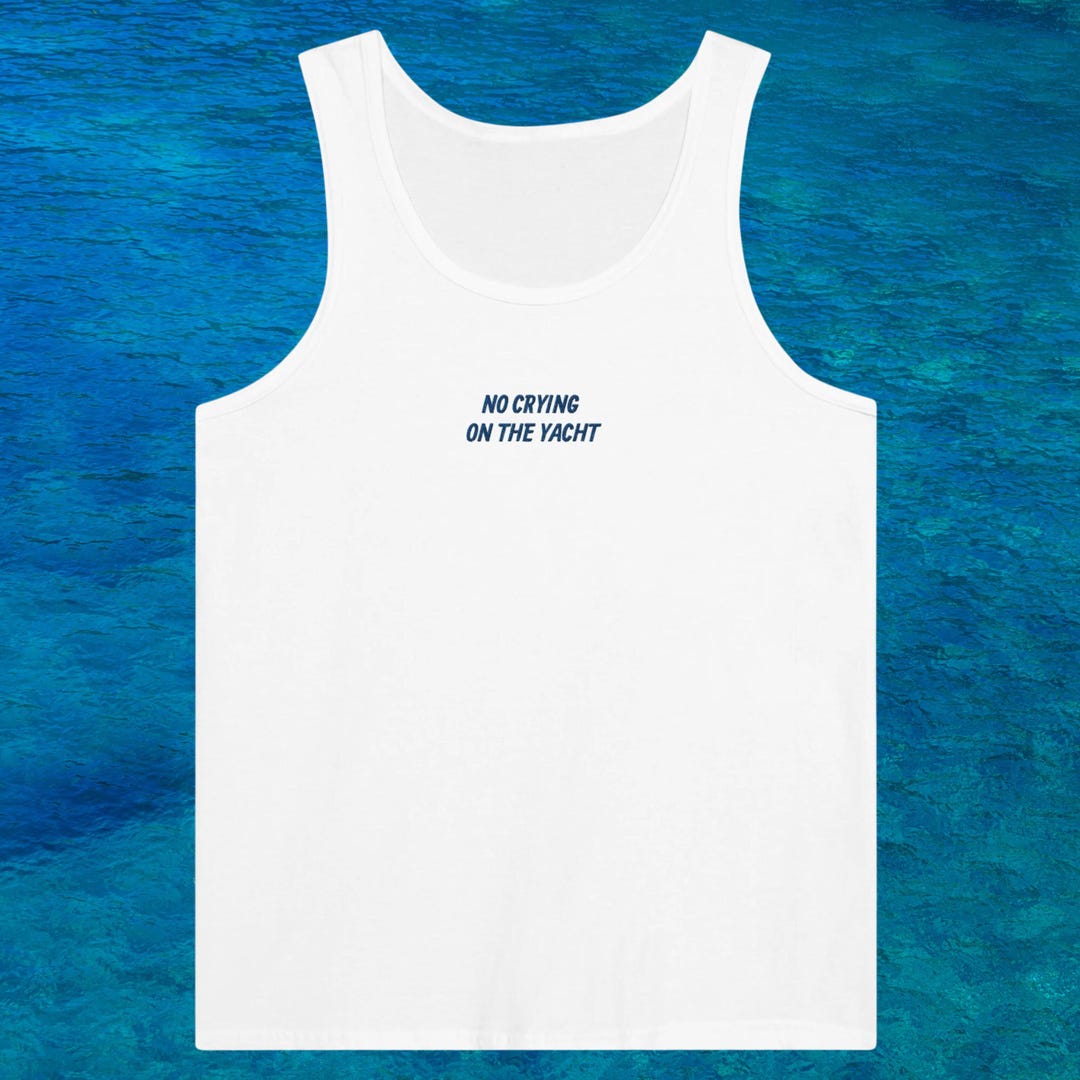 No Crying on the Yacht Tank Top – Aesthetic White Tank Top With Blue ...