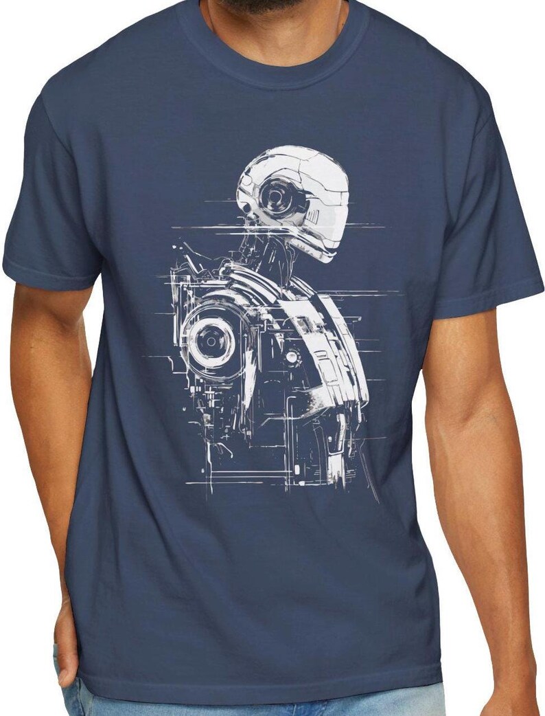 Futuristic Robot Graphic T-shirt, Sci-fi Art Tee, Digital Sketch Robot ...