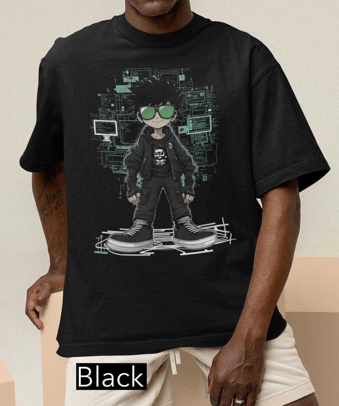 Cool Anime Hacker T-shirt, Tech Geek Graphic Tee, Nerdy Cyberpunk ...