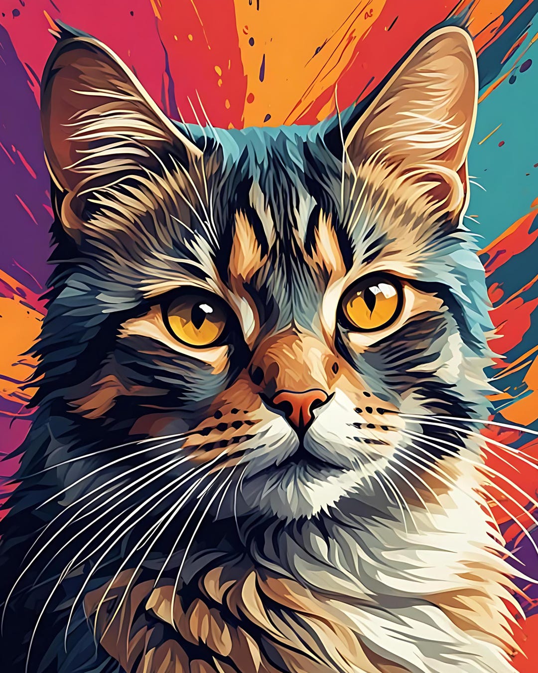 Retro Cat Art | Unique Digital Cat Art Prints | Custom Feline ...