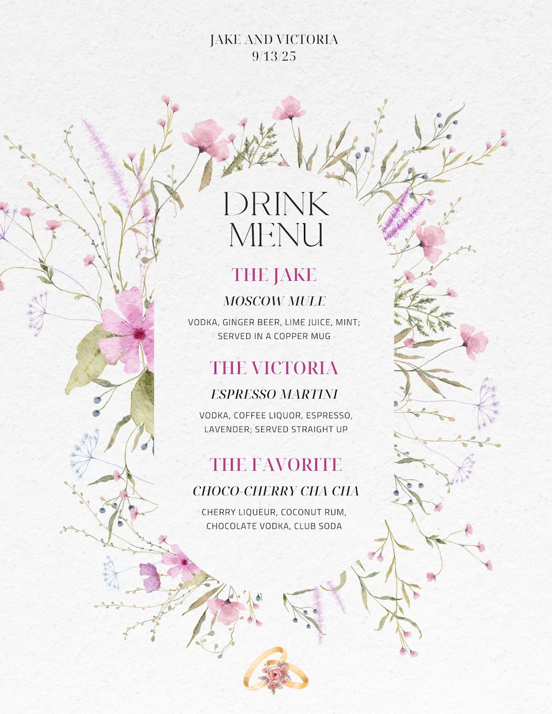 Wedding Drink Menu, Wedding Drink Sign, Wedding Menu Template ...