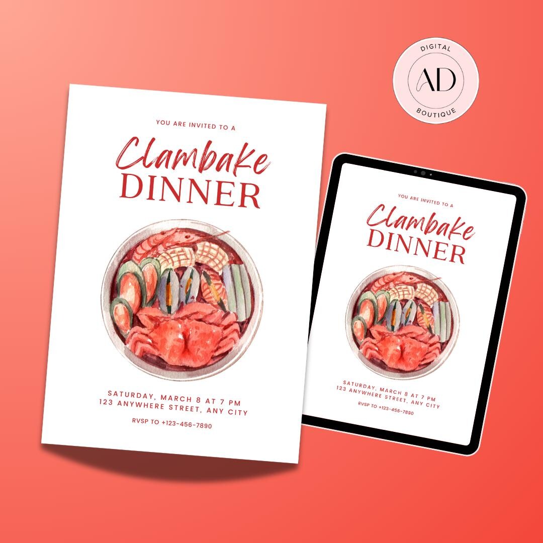 Clambake Invitation, Lobster Seafood Evite, Crab Boil, Summer Beach ...