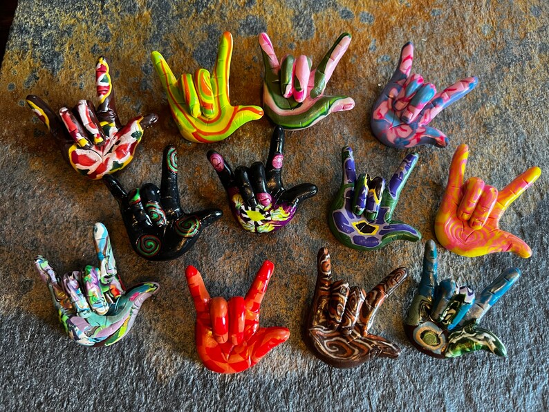 I Love You Hand Pin: Polymer Clay ASL Deaf Art - Etsy