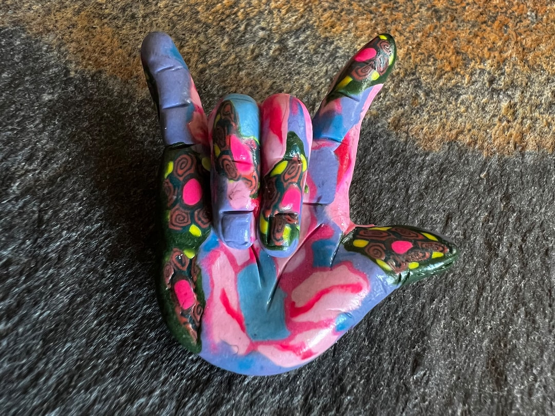 American Sign Language ~ ILY Hand Pin ~ Sculpted Polymer Clay Hands ...
