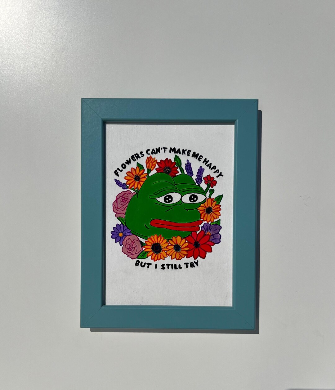 Handmade Pepe Frog Wall Art, Cute Peepo Frog Decor , Whimsical Flower ...