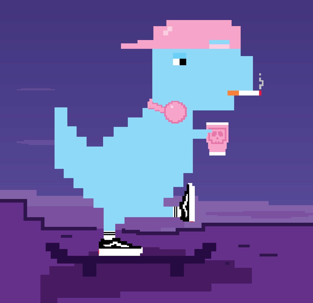 A Young T-rex Who is Bored With the Million-year Era. Pixel Art in ...