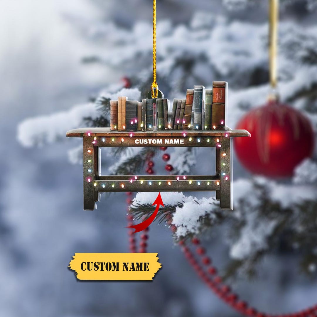 Custom Book Stack Christmas Ornament 2D, Book Lovers Gift, Librarian ...