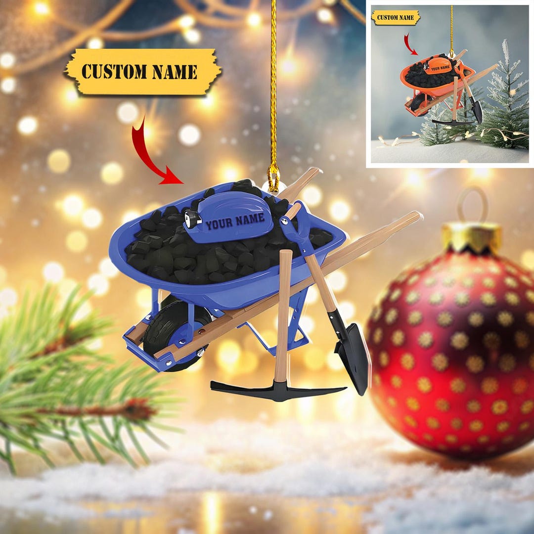 Personalized Coal Miner Wheelbarrow Christmas Ornament 2D Custom Name ...