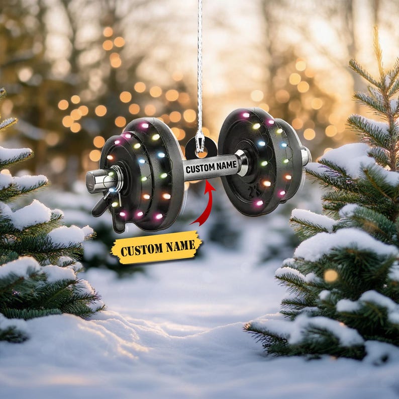 Dumbbell Weight Training Exercise Christmas Light Tree Ornament 2D ...