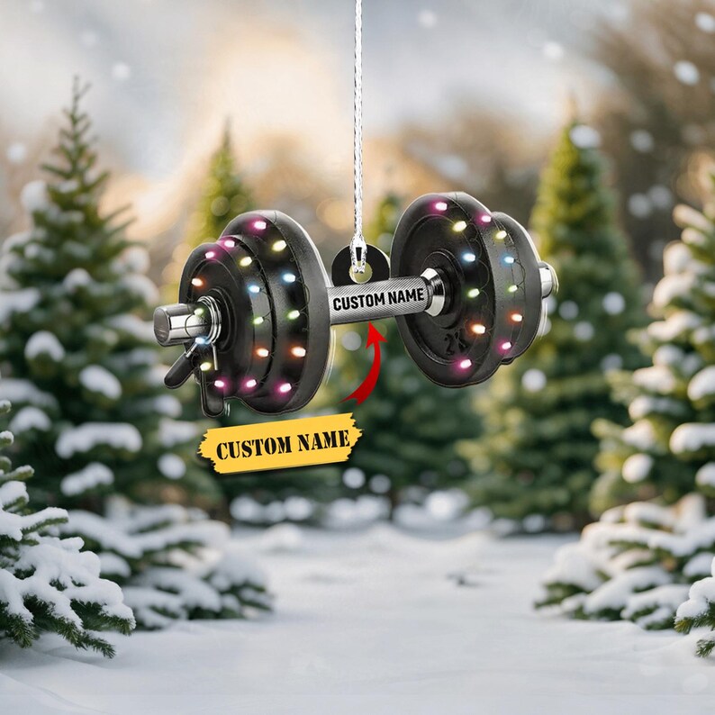 Dumbbell Weight Training Exercise Christmas Light Tree Ornament 2D ...