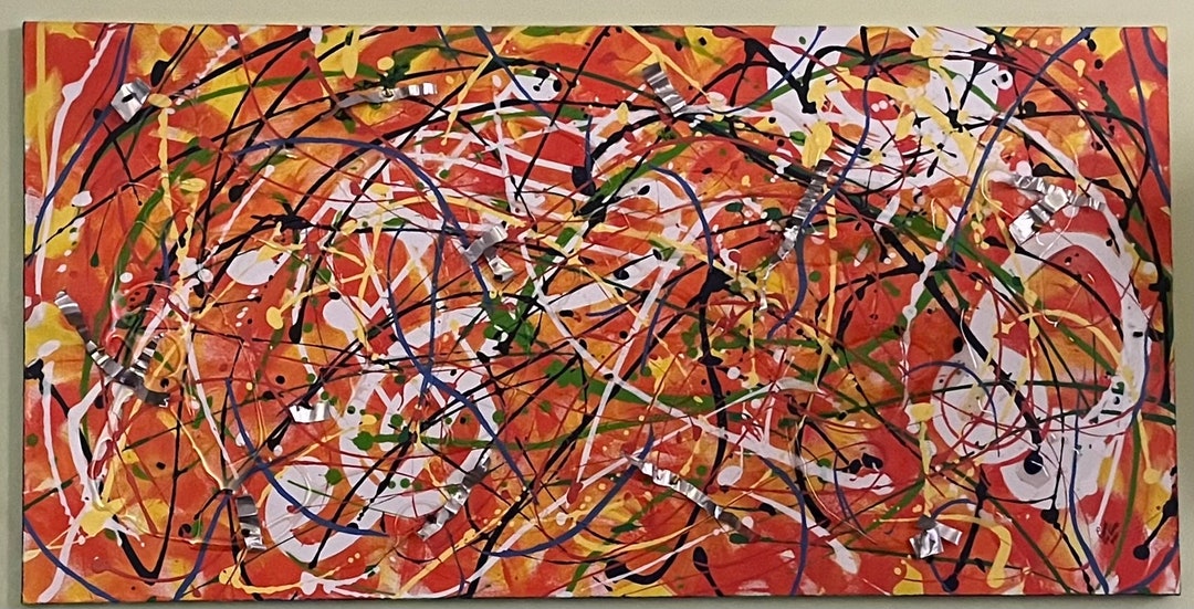 Orange With Subtle Musical Hints Abstract Acrylic Painting With Steel ...