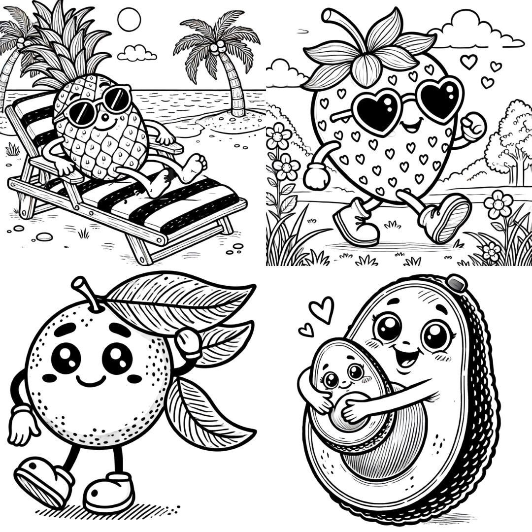 Printable Fruit Coloring Pages (A4) – Fun and Cute Fruit Cutouts for ...