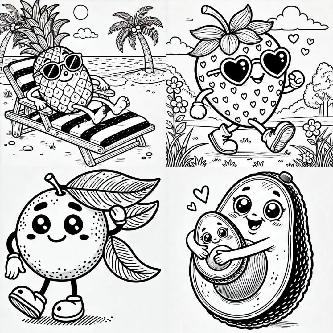 Printable Fruit Coloring Pages – Fun and Cute Fruit Cutouts for Kids ...