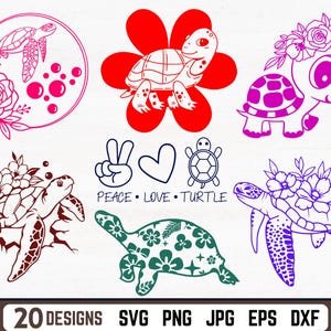 Floral Sea Turtle SVG Bundle, Ocean Animal Designs (digital Download ...