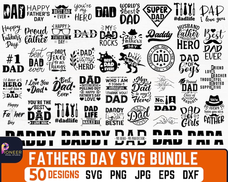Father's Day SVG Bundle: 50 Dad Quotes, Cricut & Silhouette (digital ...