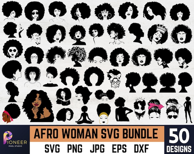 Afro-american Woman SVG Pack, Afro Woman SVG, Black Woman SVG, Natural ...